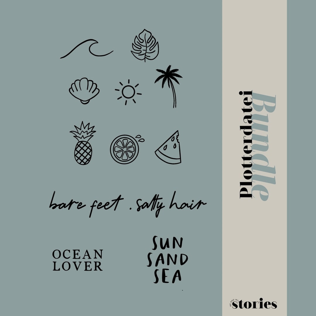 Plotter File SVG Set Summer Wave Sea Beach Palm Tree Vacation Sayings Lettering, Graphic File ...