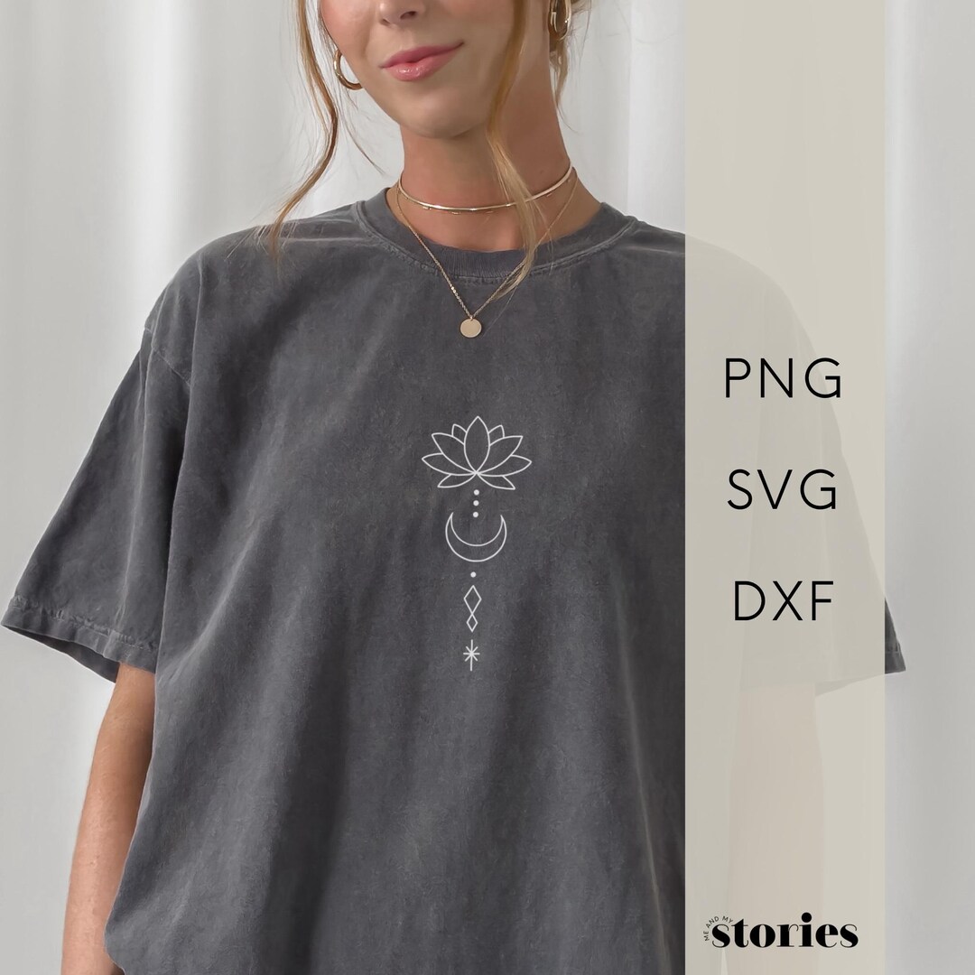 SVG Plotter File - Boho Line Art | Moon & Lotus Flower, Graphic File ...