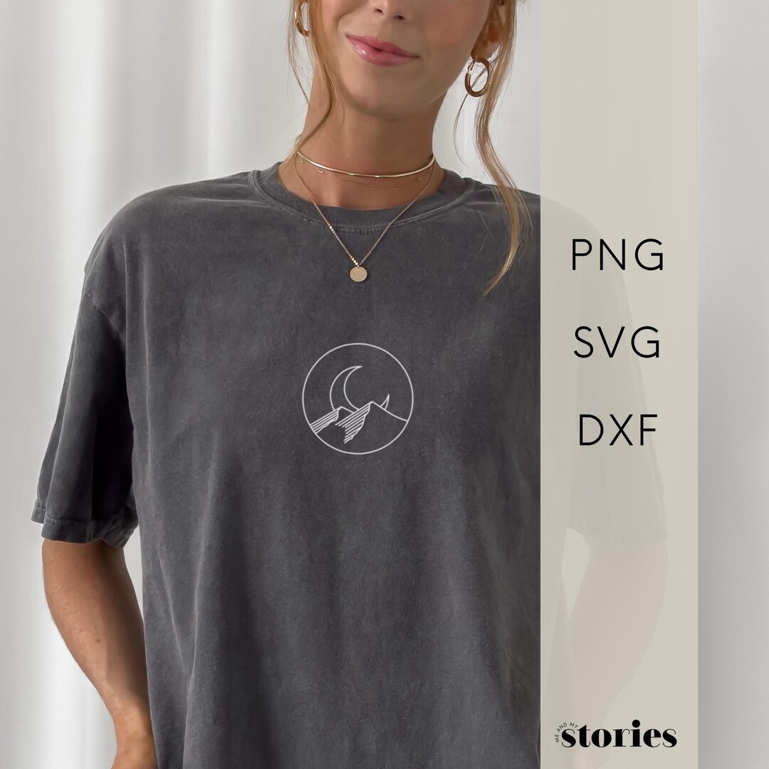 SVG Plotter File - Mountain & Moon Line Art | Adventure Wanderlust Design | Graphic File for ...