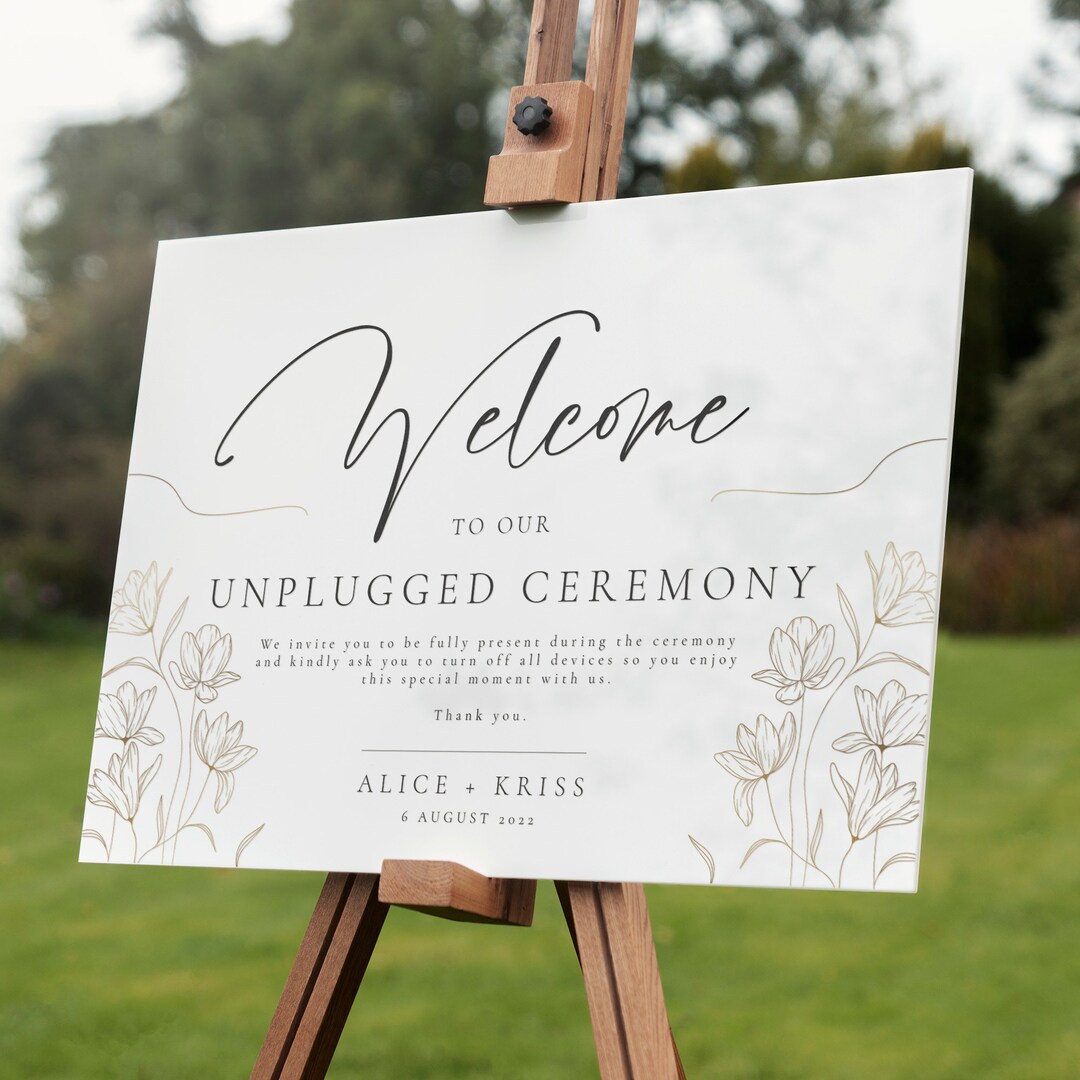 Personalised Wedding Unplugged Ceremony Sign Foliage Acrylic Poster ...