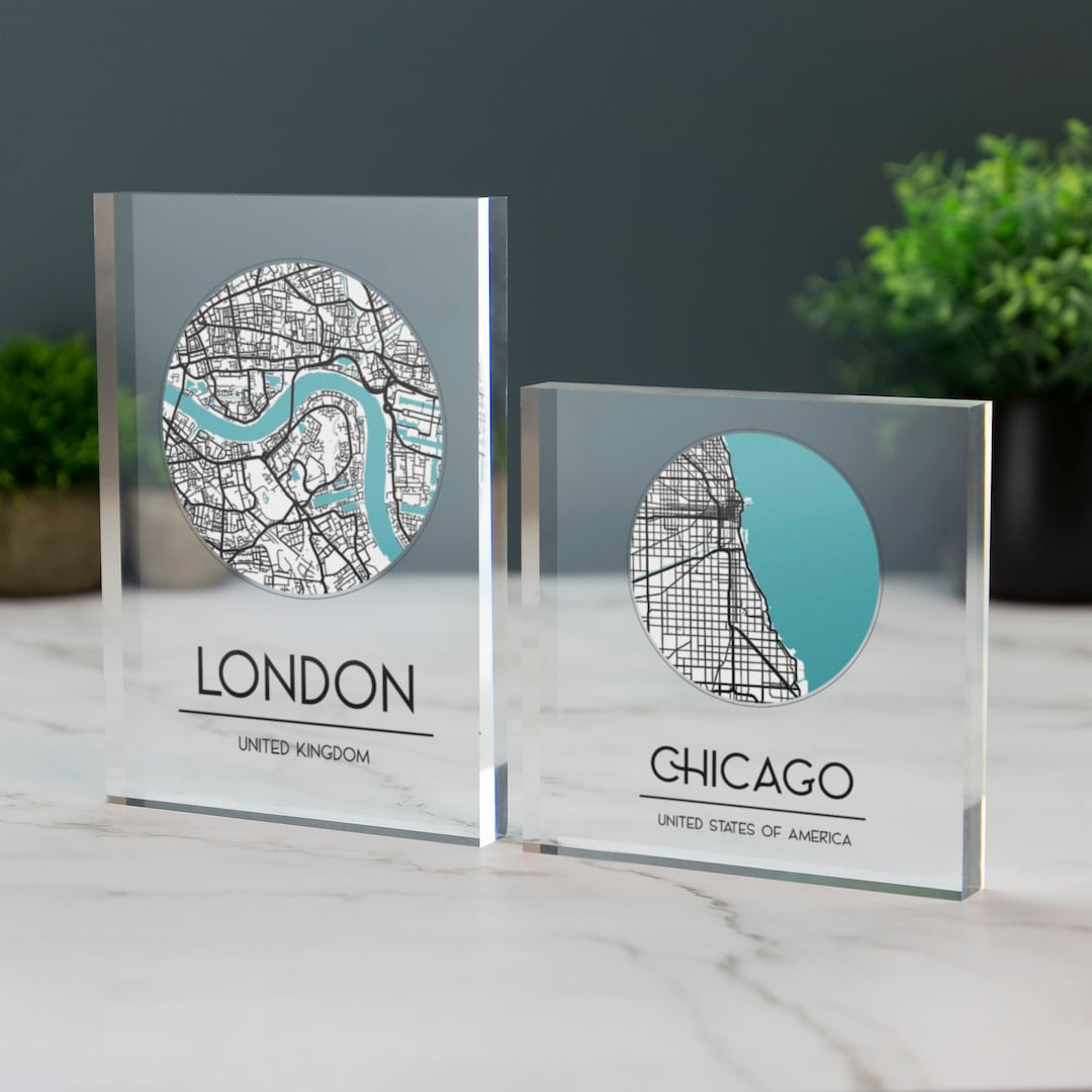 Custom Map Print Acrylic Block Travel Explorer Village Town City View ...