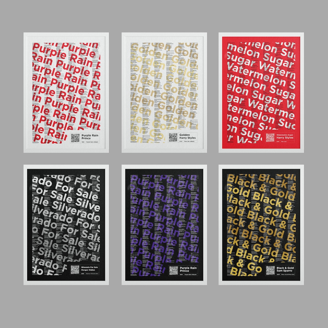 Personalised Song Lyrics Wall Art Print With QR Code Link to Your Song ...