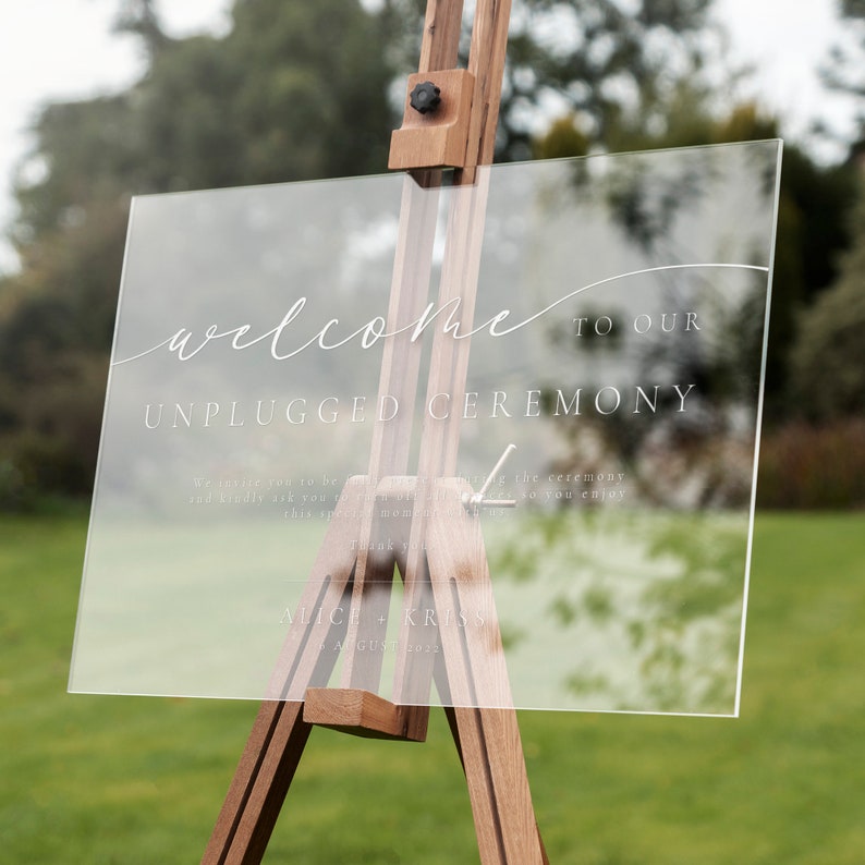 Personalised Unplugged Ceremony Wedding Sign Foliage Acrylic Poster ...