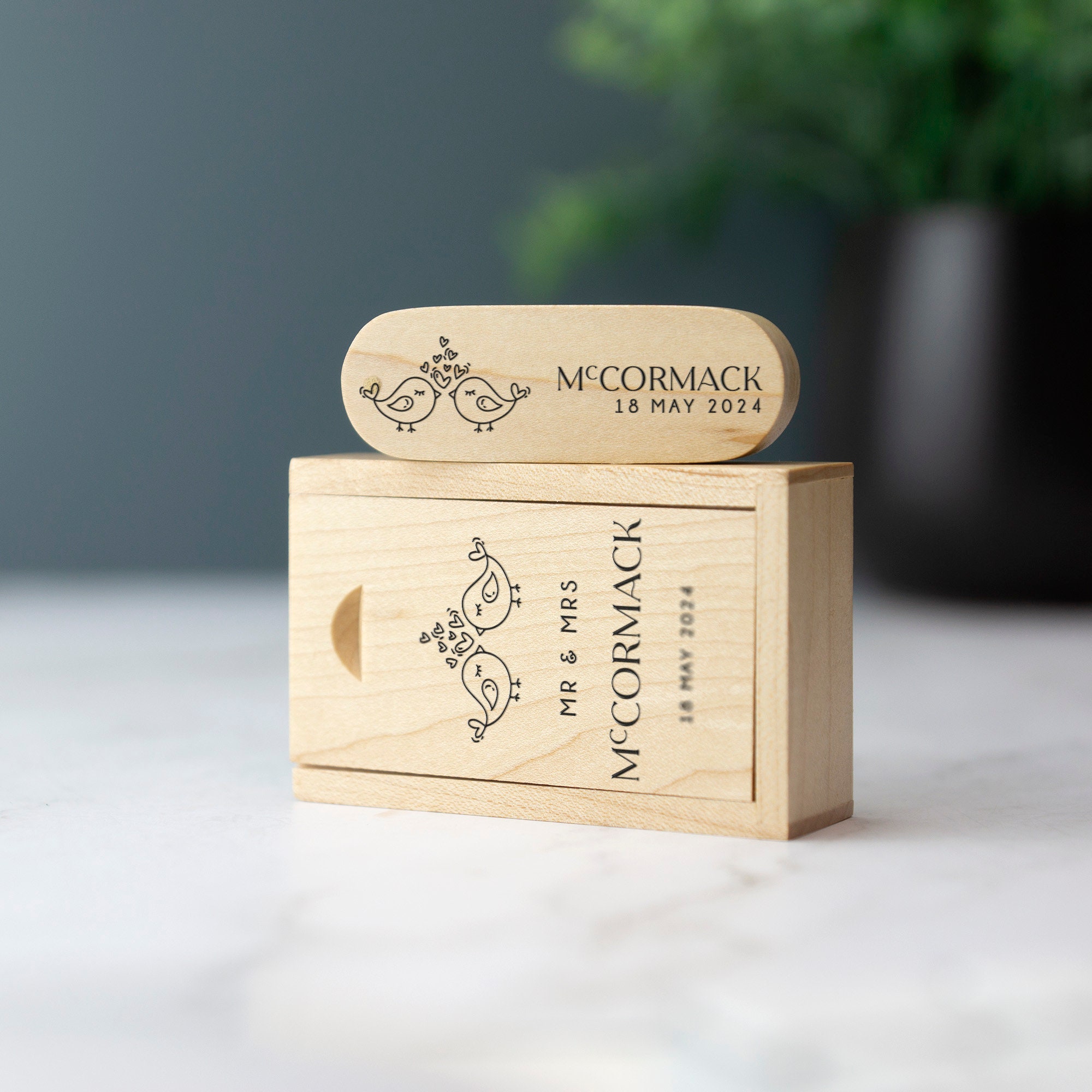 Custom Printed Wooden USB Box Flash Drive 64GB Storage Wedding | Etsy UK