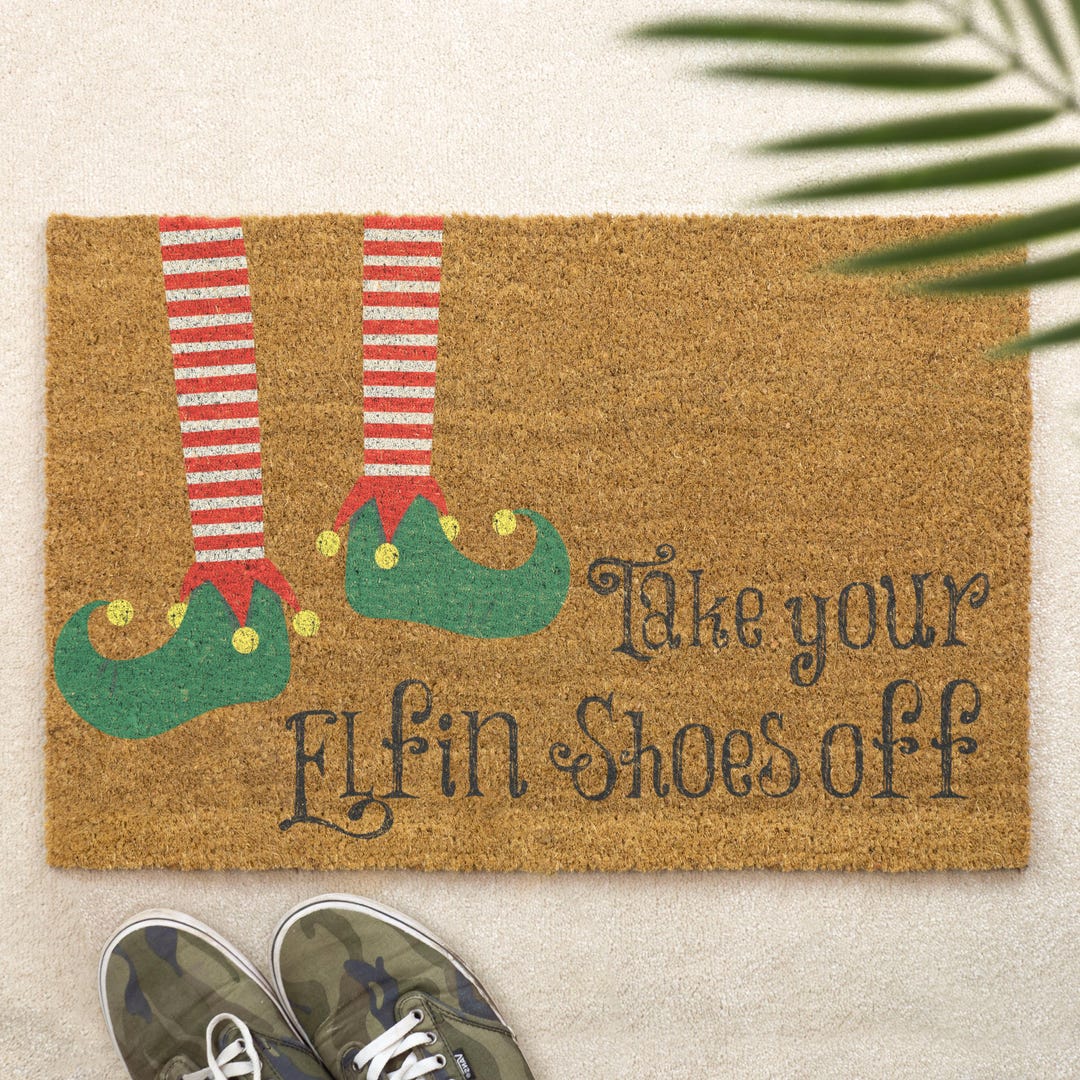 Christmas Doormat Take Your Elfin Shoes off Brush Door Mat Pun Front ...