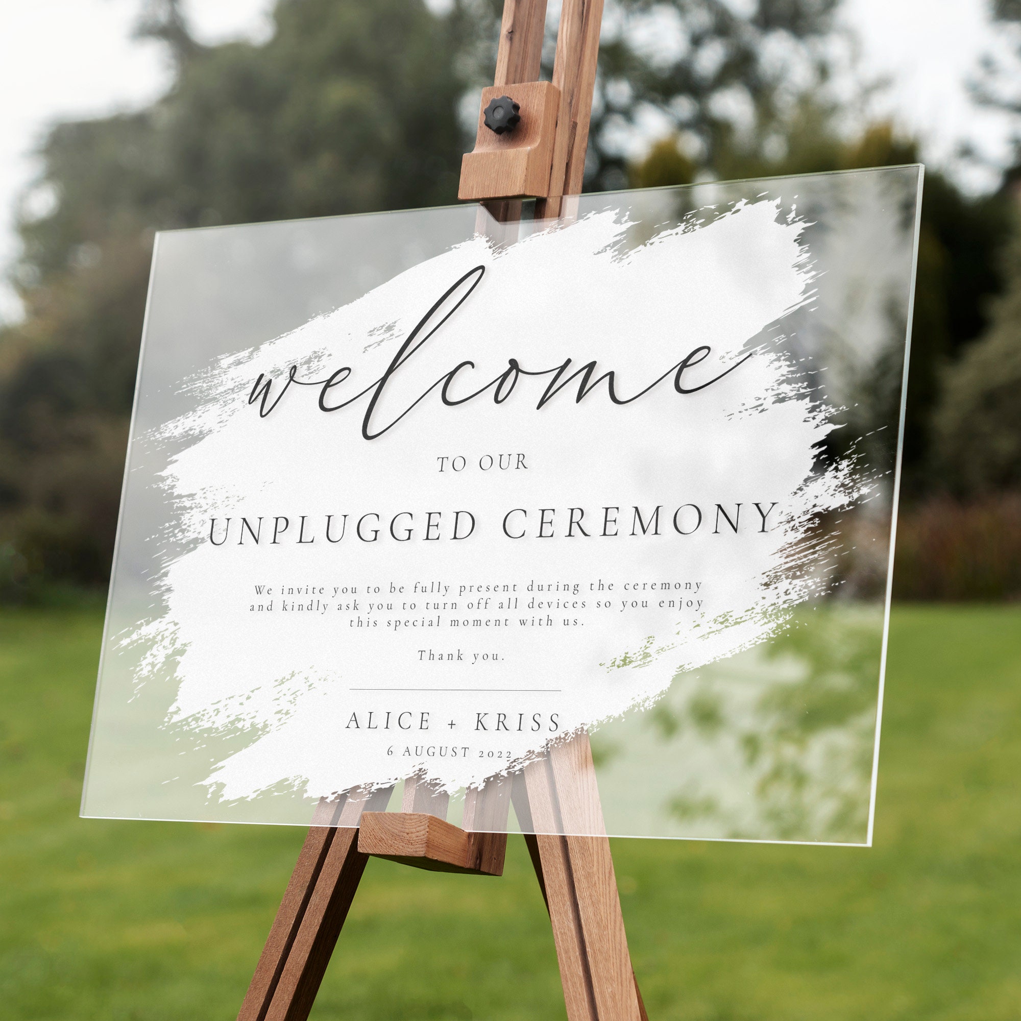 Personalised Wedding Unplugged Ceremony Sign Foliage Acrylic Poster ...