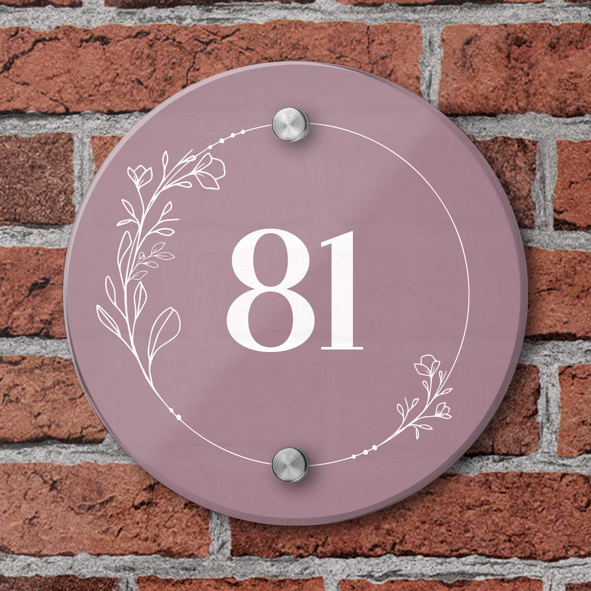 Floral Round House Number Sign Printed Address Signage Custom Outdoor ...