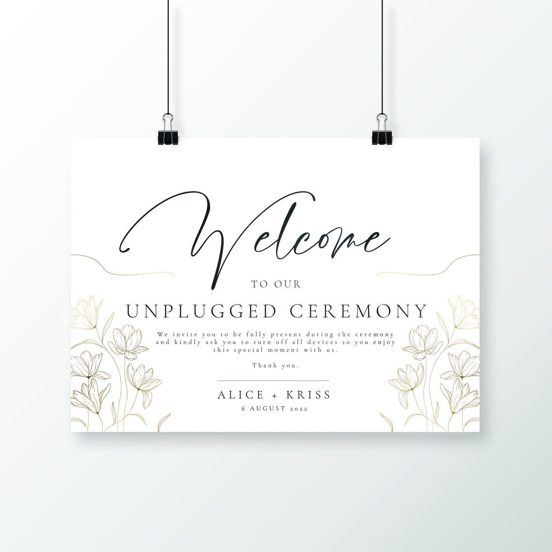 Personalised Wedding Unplugged Ceremony Sign Foliage Acrylic Poster ...
