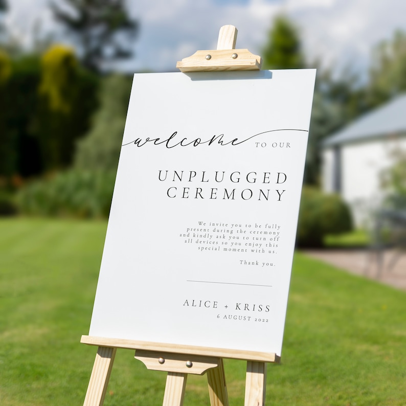 Personalised Unplugged Ceremony Wedding Sign Foliage Acrylic Poster ...