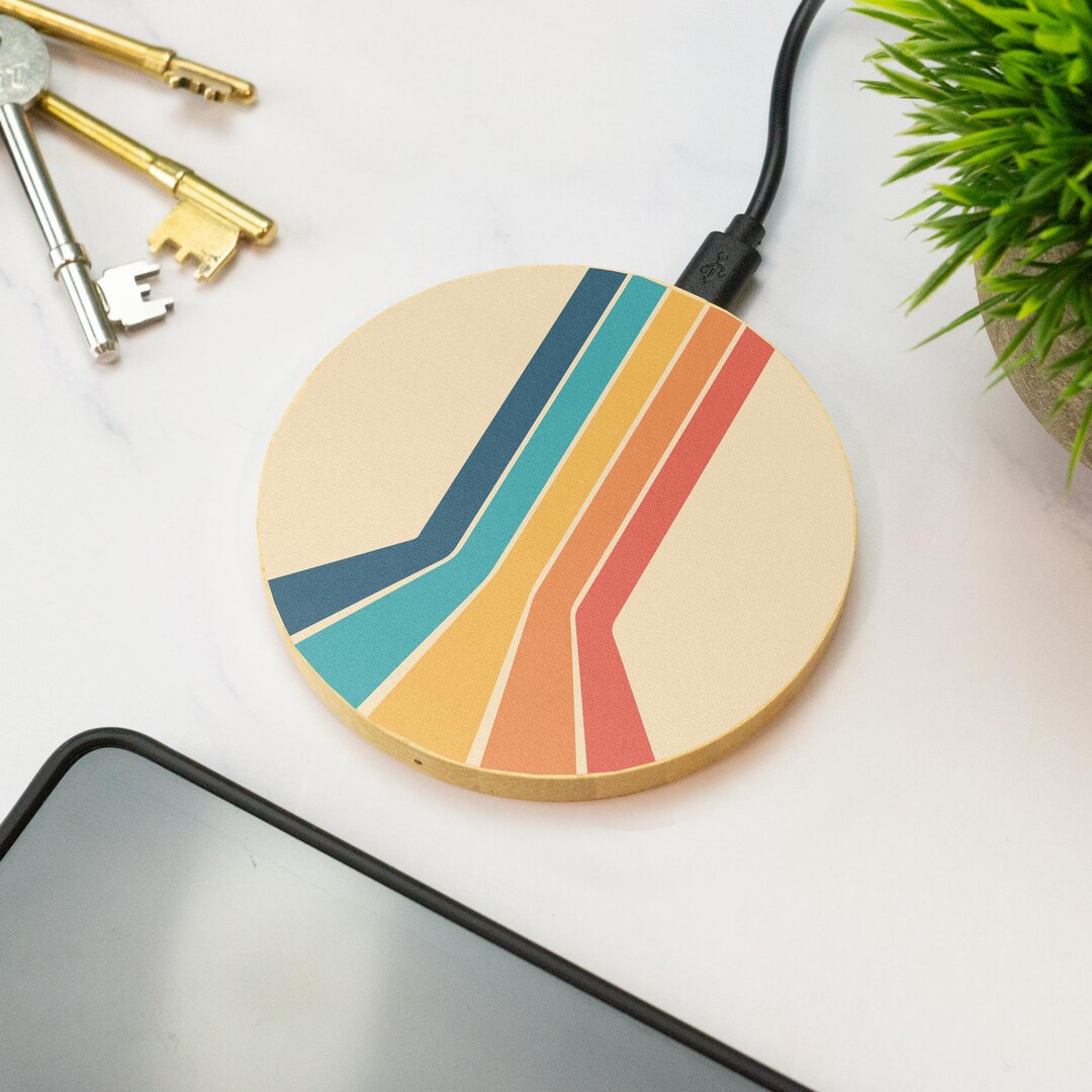Retro Stripes Wireless Phone Charger Wooden Printed Cell Phone Gift - Etsy