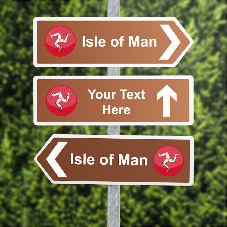 Personalised Isle of Man Directional Road Sign Acrylic UV Printed Holes ...