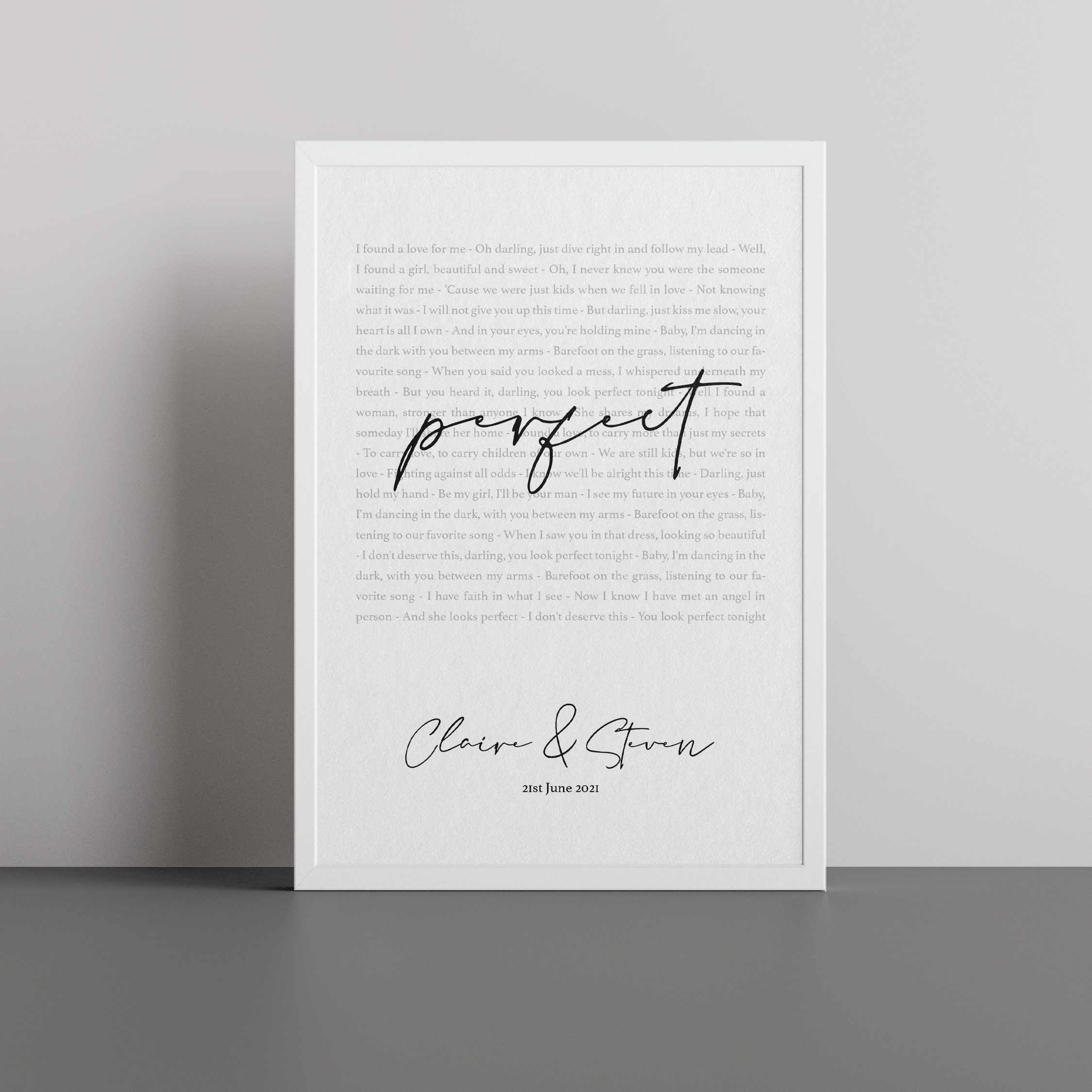 Personalised Song Lyrics Script Wall Art Print With Names - Etsy