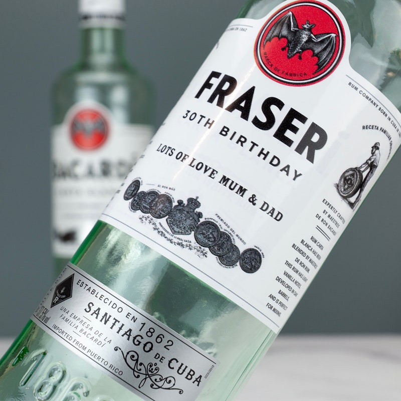 Personalised Bacardi Bottle Label - Etsy UK
