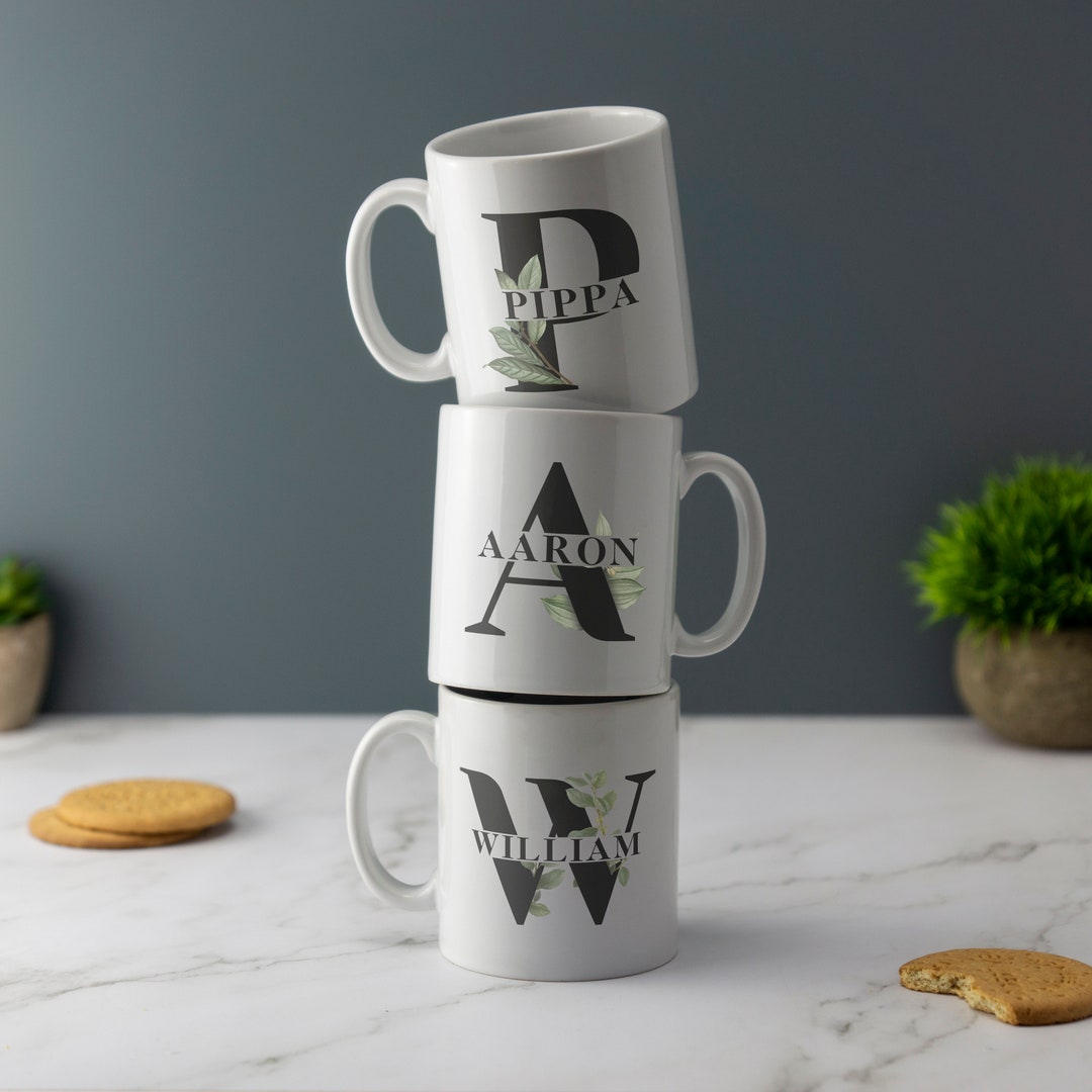 Personalised Tea Coffee Mug Monogram Letter With Name - Coffee Lovers ...