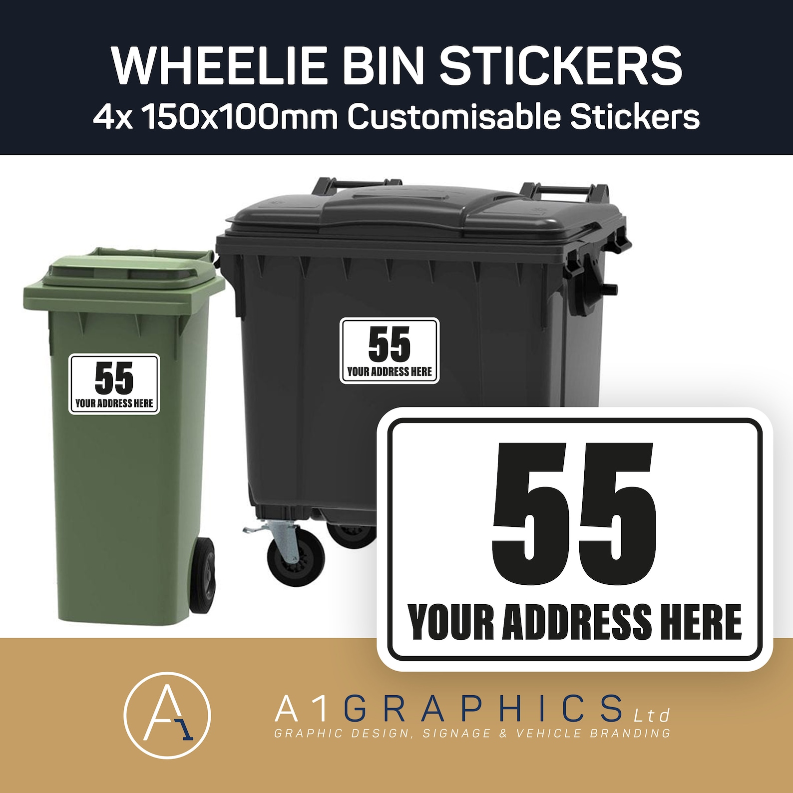 4x Wheelie Bin Number Stickers Trash Garbage Can Stickers Custom House ...
