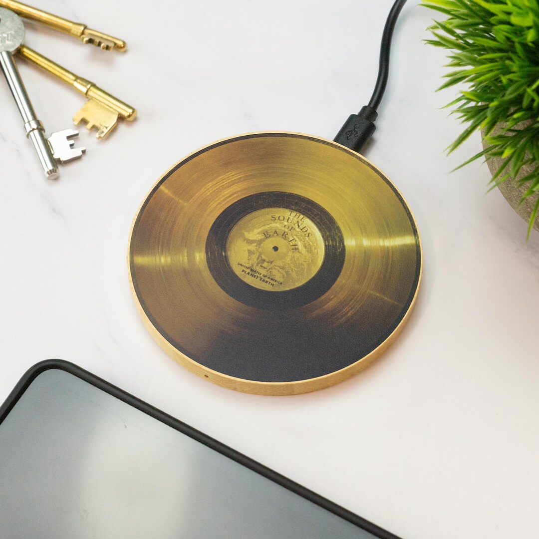 Voyager Golden Record Disk Wireless Phone Charger Wooden Printed Cell ...