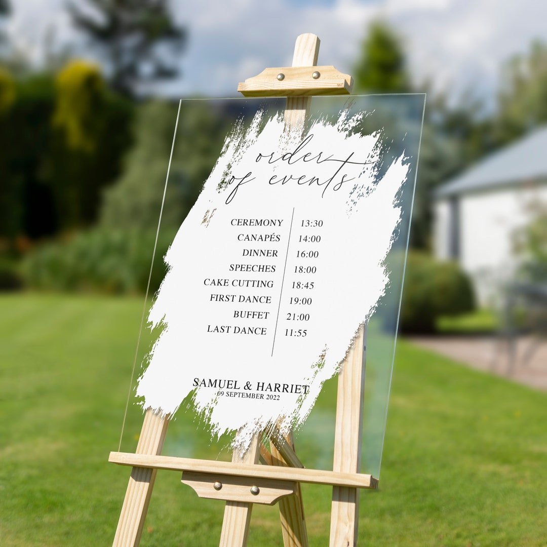 Personalised Wedding Order of Events Sign Foliage Acrylic Poster Print ...