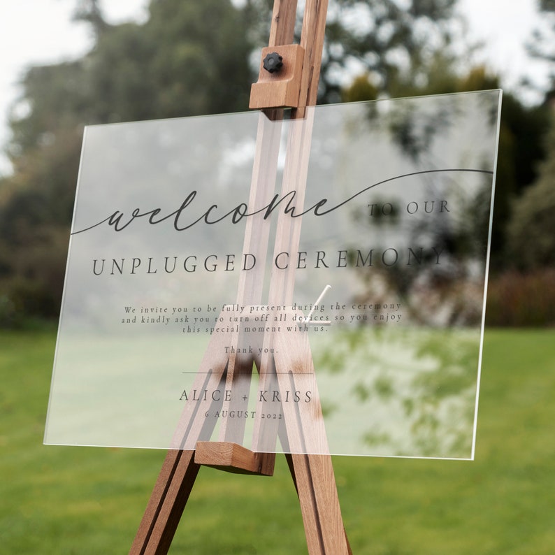Personalised Unplugged Ceremony Wedding Sign Foliage Acrylic Poster ...