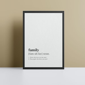Family Definition Poster Print Personalised Wall Art Print Dictionary ...