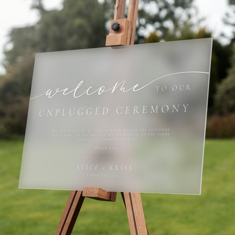 Personalised Unplugged Ceremony Wedding Sign Foliage Acrylic Poster ...