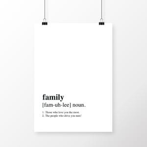 Family Definition Poster Print Personalised Wall Art Print Dictionary ...