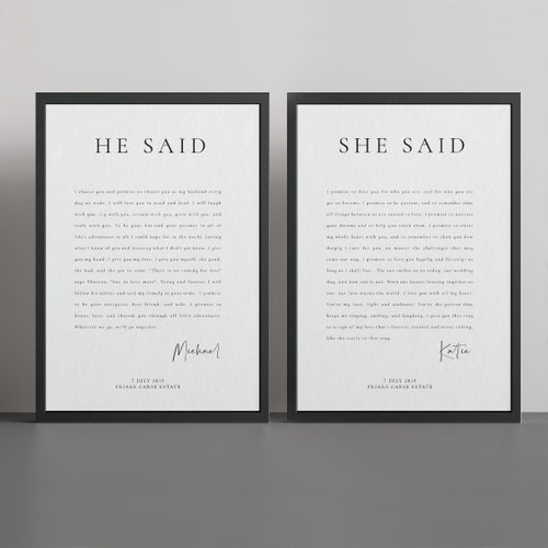 He Said She Said They Said Wedding Vows Wall Art Print - Etsy