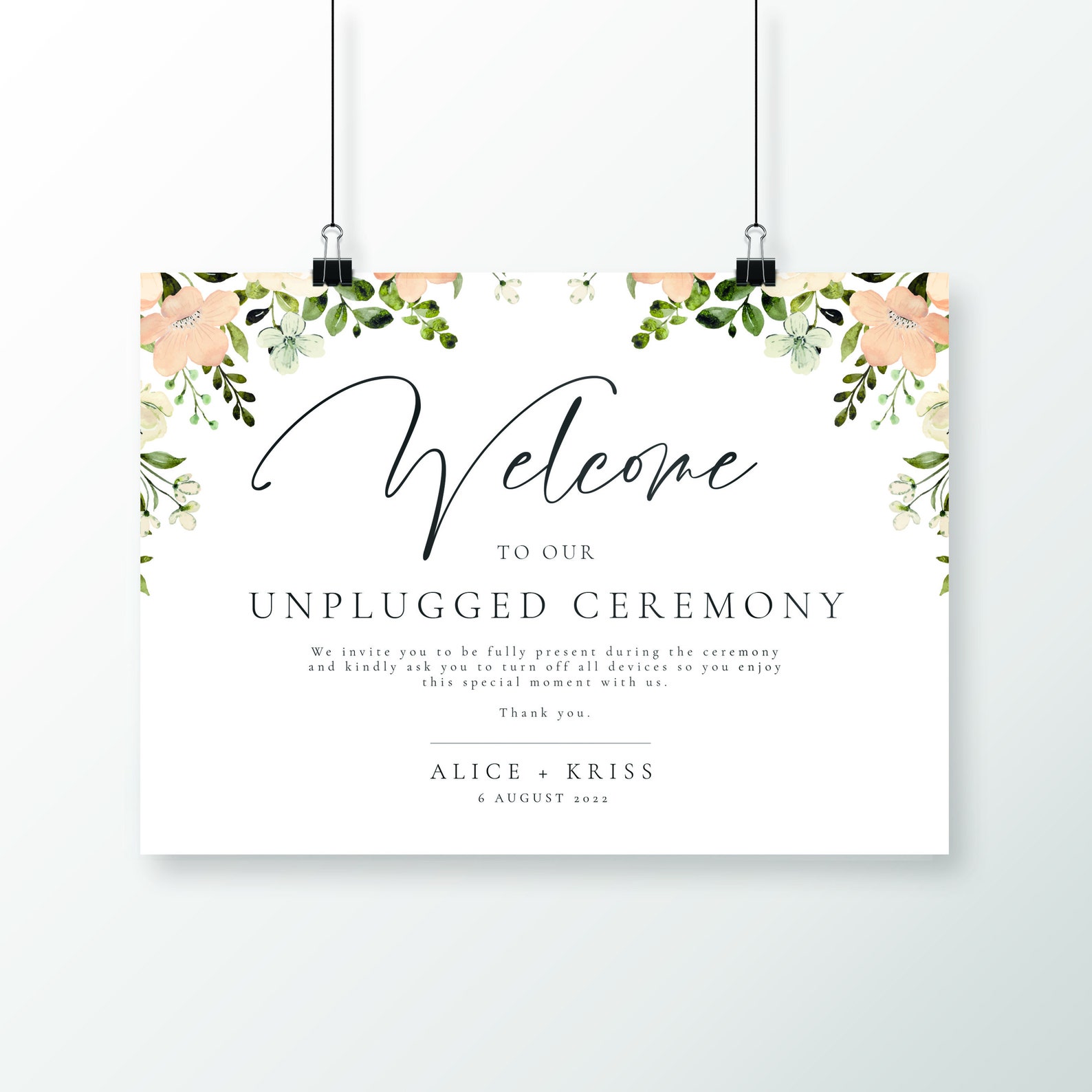 Personalised Wedding Unplugged Ceremony Sign Foliage Acrylic Poster ...