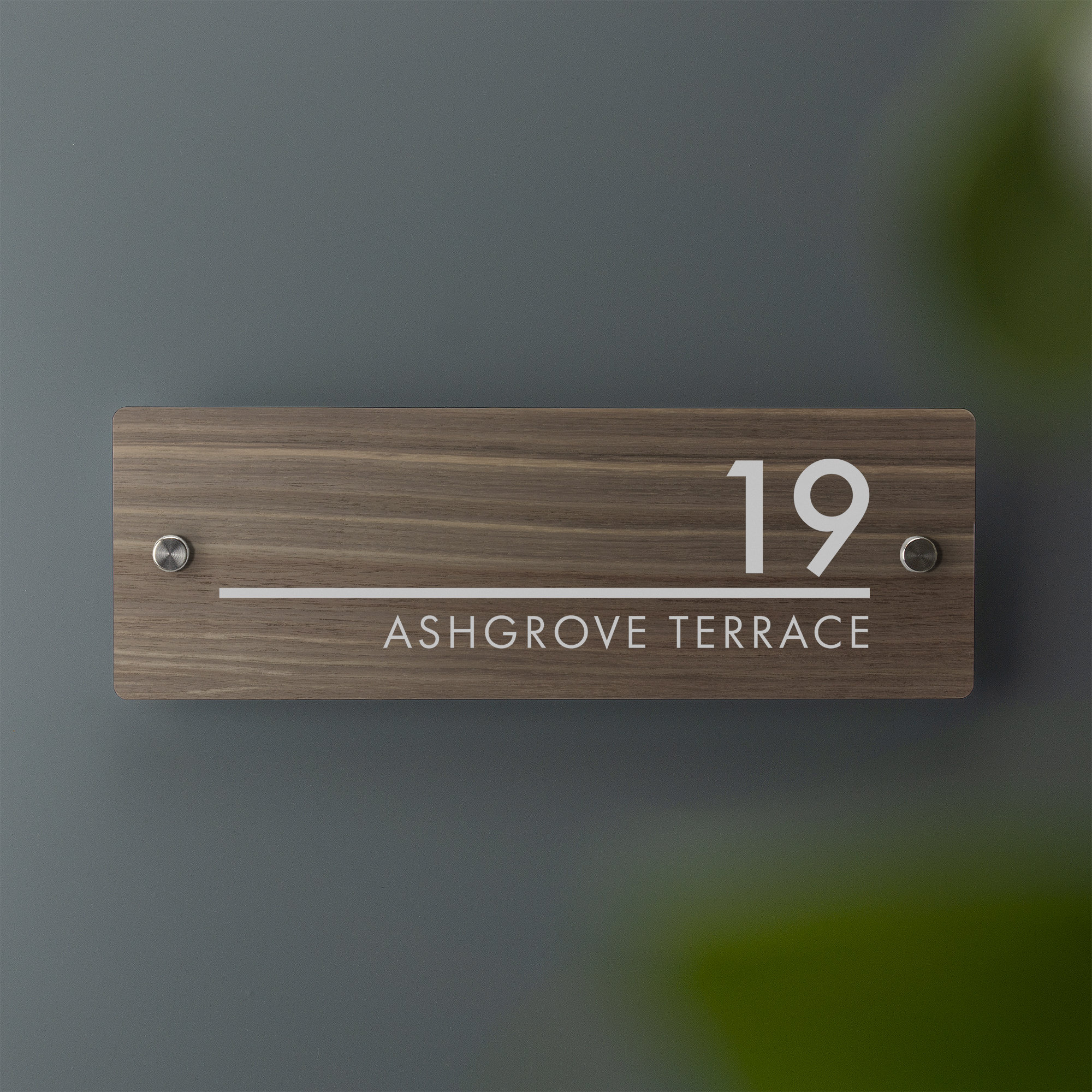 Wood House Number Sign Printed Address Signage - Walnut Effect ...