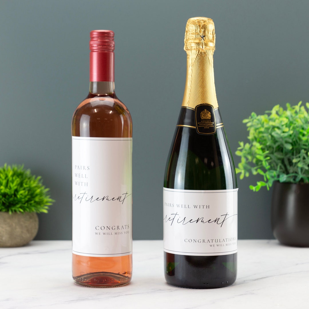 Pairs Well With Retirement Wine Champagne Prosecco Label Vinyl Sticker ...