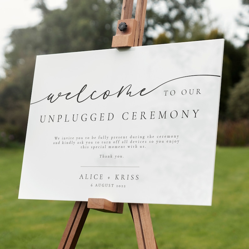 Personalised Unplugged Ceremony Wedding Sign Foliage Acrylic Poster ...