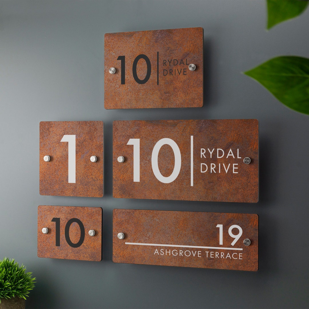 House Number Sign Printed Rust Effect Address Signage - Rusty Effect ...