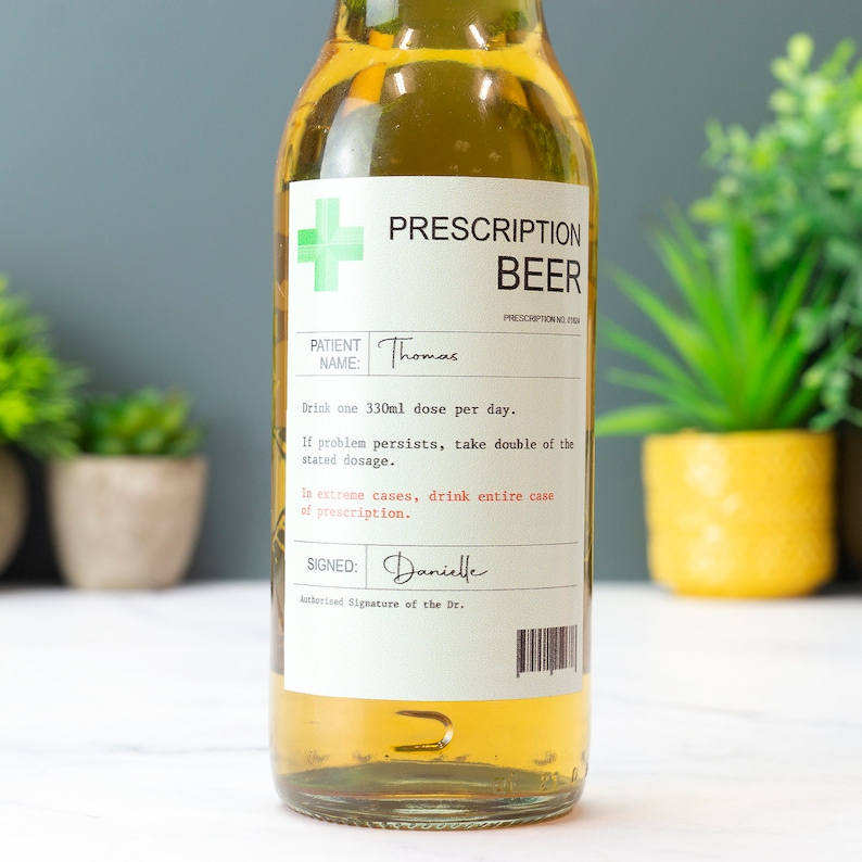 Personalised Prescription Beer Bottle Label Vinyl Sticker Funny Novelty ...