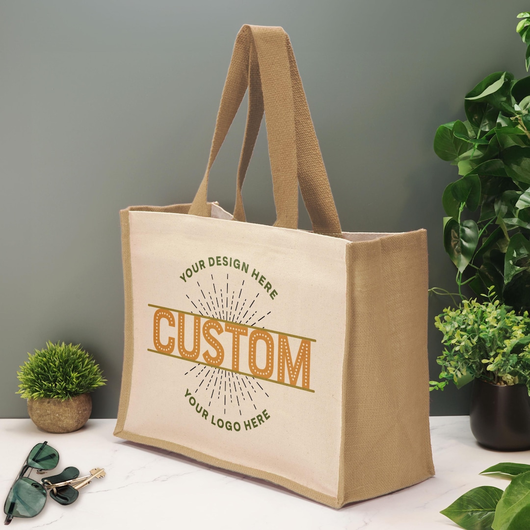 Custom Logo Tote Bag Business Logo Large Jute Shopping Bag Corporate ...