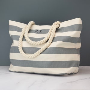 Personalised Nautical Canvas Beach Tote Bag - Embroidered Customised ...