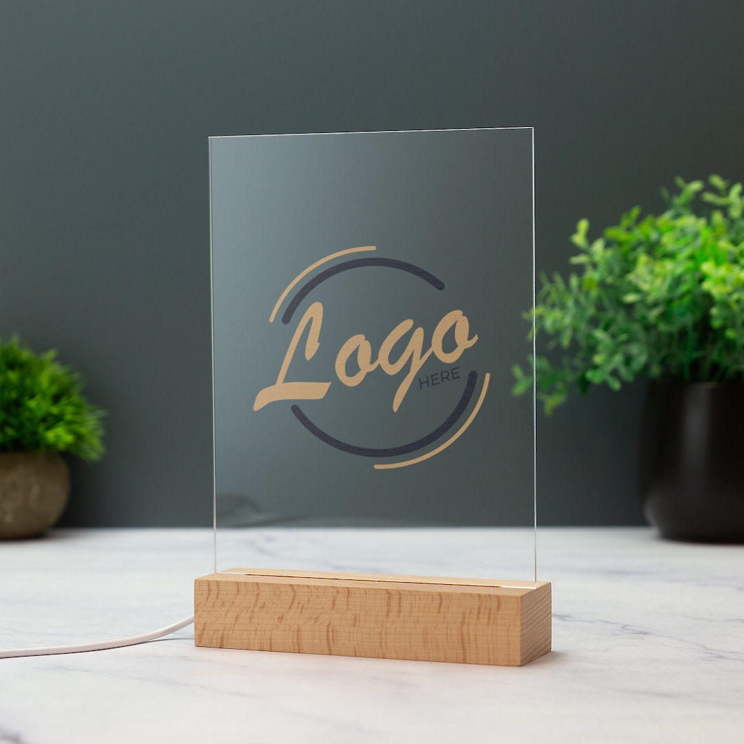Custom LED Business Sign Company Logo Desk Display Printed Acrylic ...