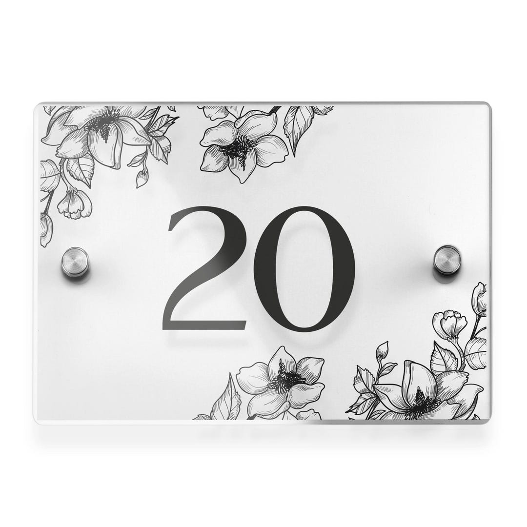 Floral House Number Sign Printed Address Signage Vintage Floral Home ...