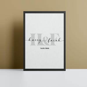 Personalised Couples Initials and Names With Date Modern Script Design ...
