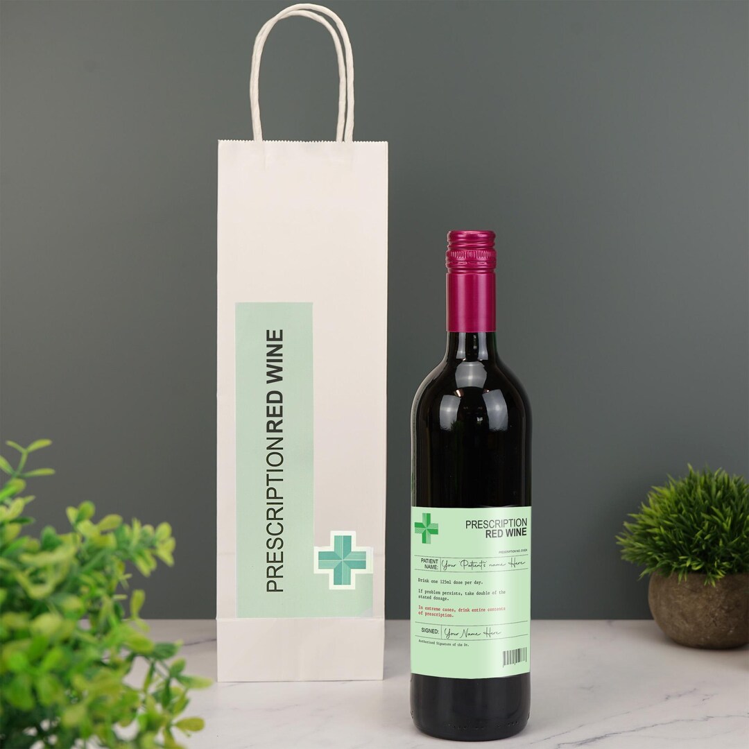 Prescription Wine Label & Gift Bag Red White Rose Whisky Gin Prosecco ...