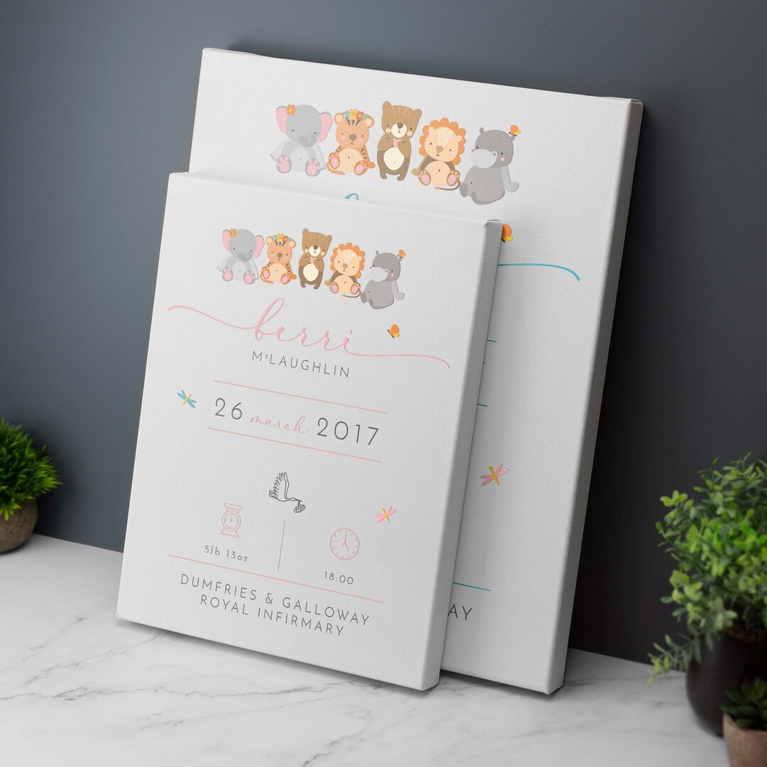 New Baby Stats Sign Canvas Birth Details Print Custom New-born Baby ...