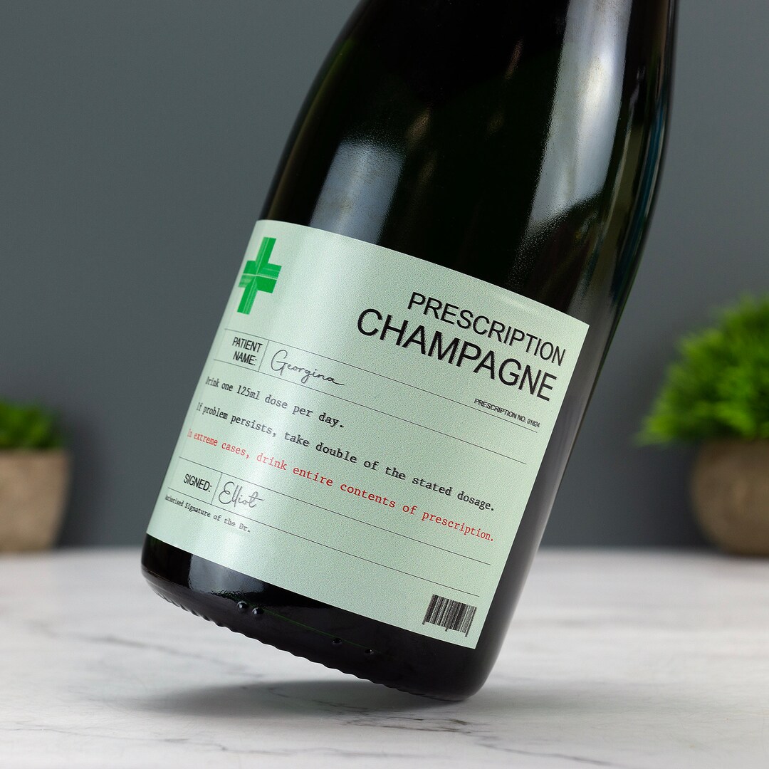 Personalised Prescription Champagne Wine Label Vinyl Sticker Funny ...