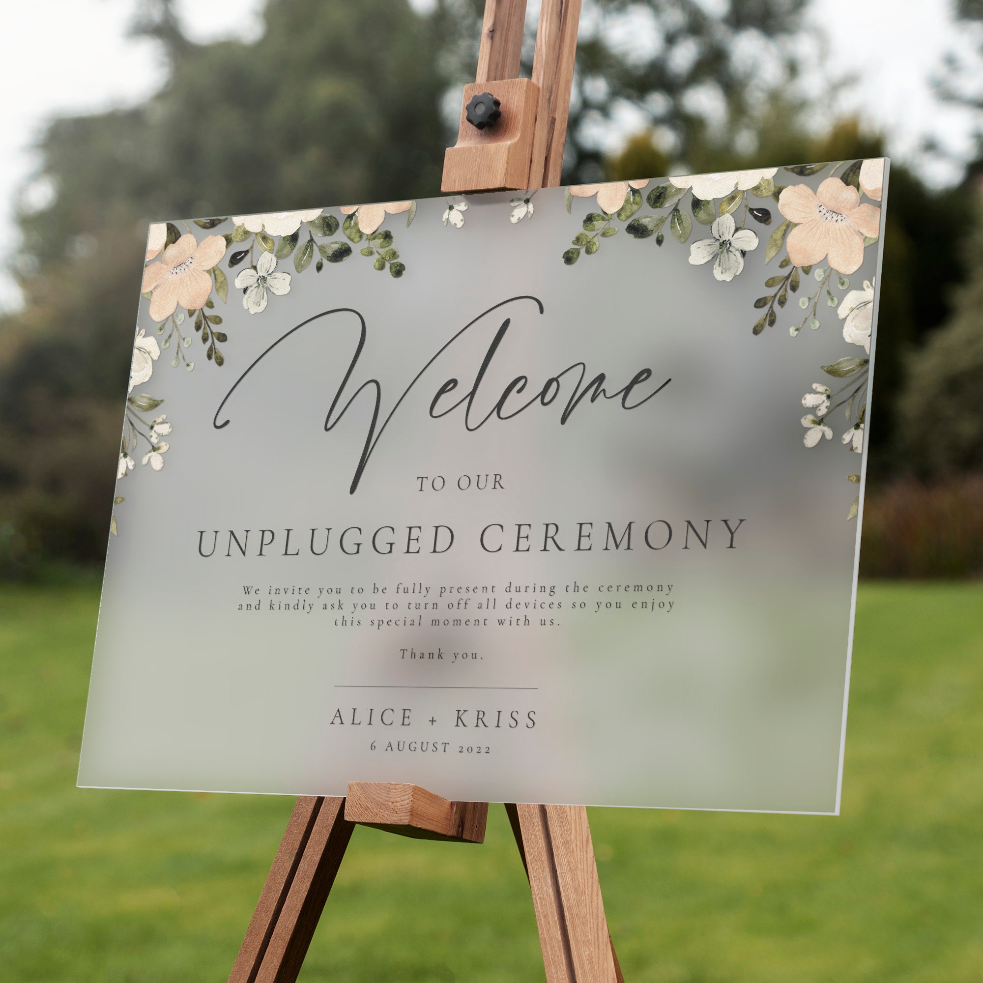 Personalised Wedding Unplugged Ceremony Sign Foliage Acrylic Poster ...