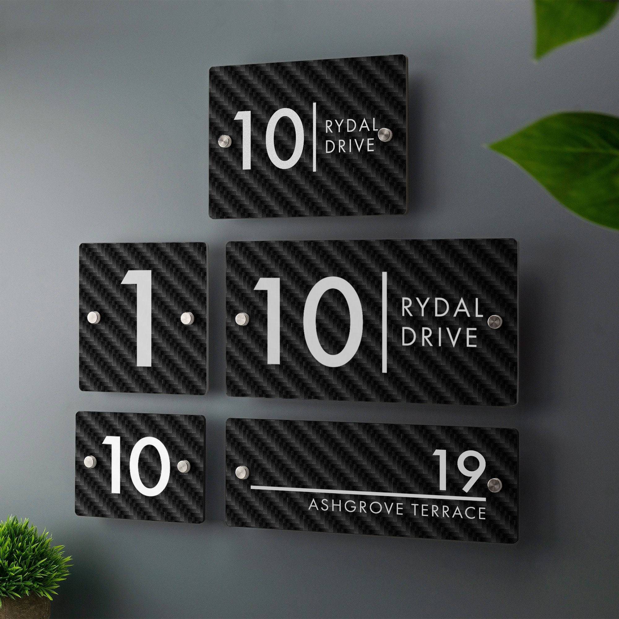 House Number Sign Printed Carbon Fibre Effect Address Signage - Carbon ...