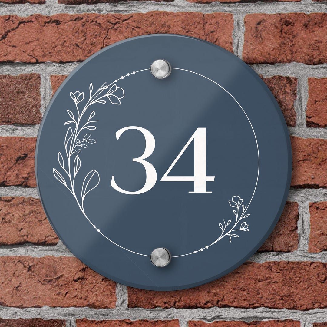 Floral Round House Number Sign Printed Address Signage Custom Outdoor ...