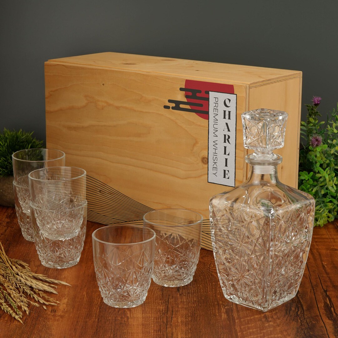 Personalised Whiskey Decanter Set Complete With Custom Printed Box Home ...