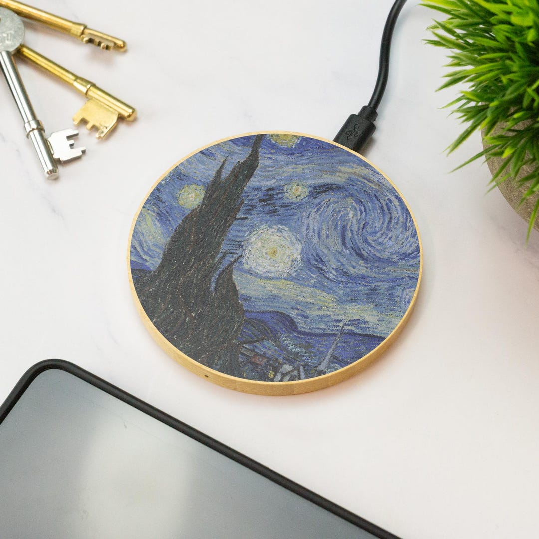 Starry Night Van Gogh Wireless Phone Charger Wooden Printed Cell Phone ...