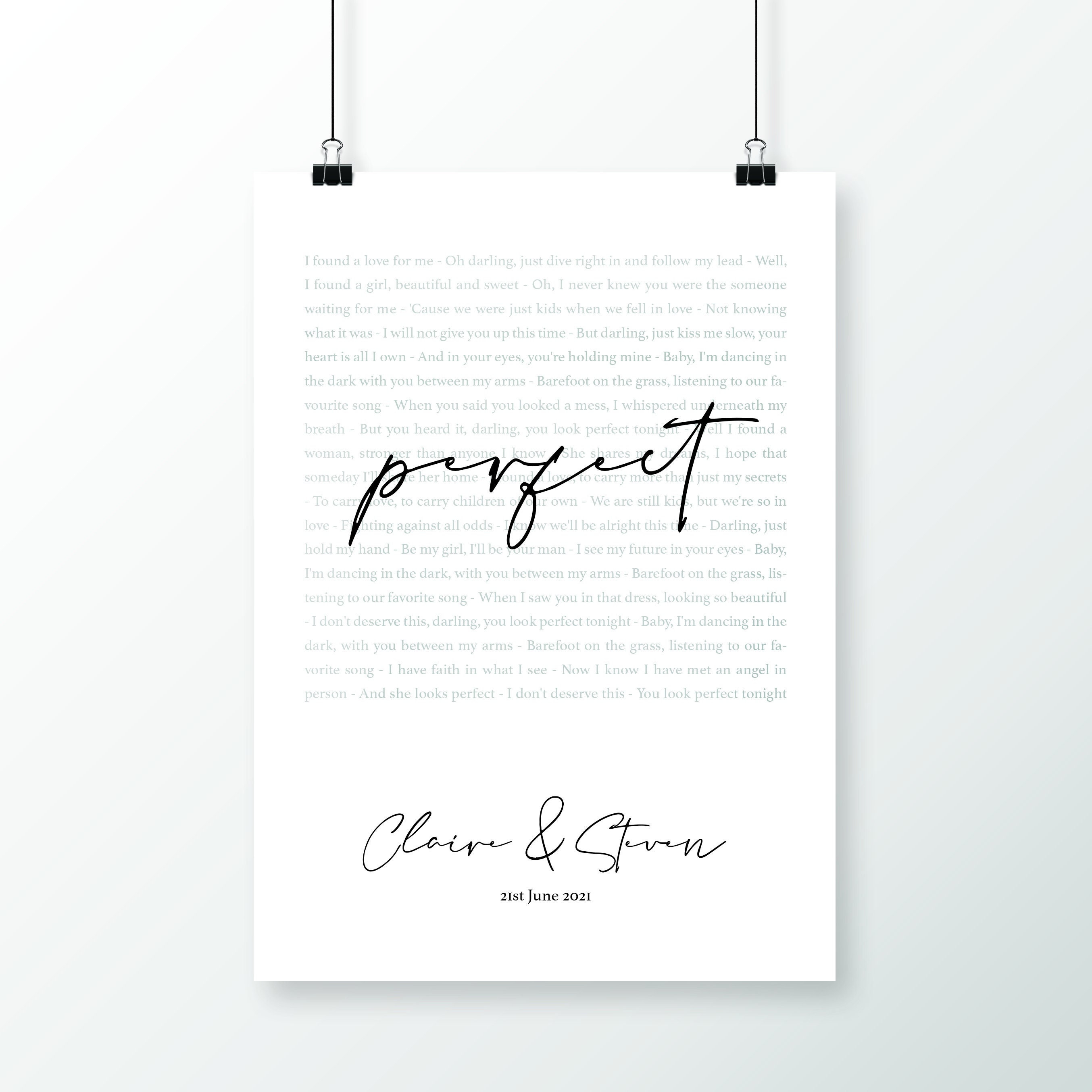 Personalised Song Lyrics Script Wall Art Print With Names - Etsy