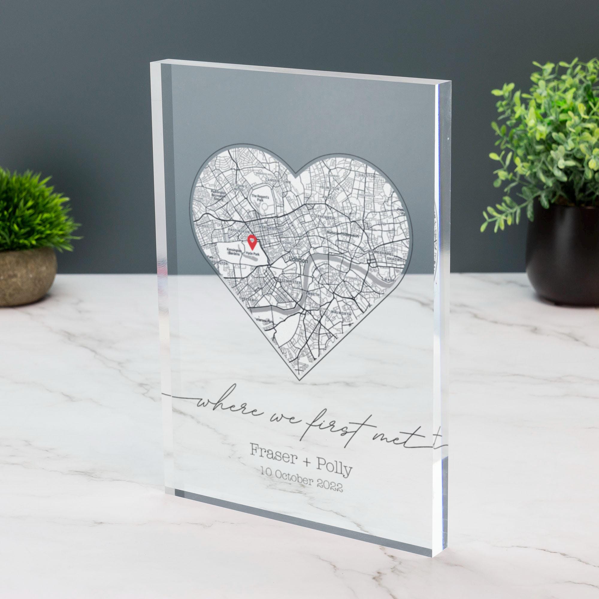 Where We First Met Personalised Heart Map Print of City Custom Acrylic ...