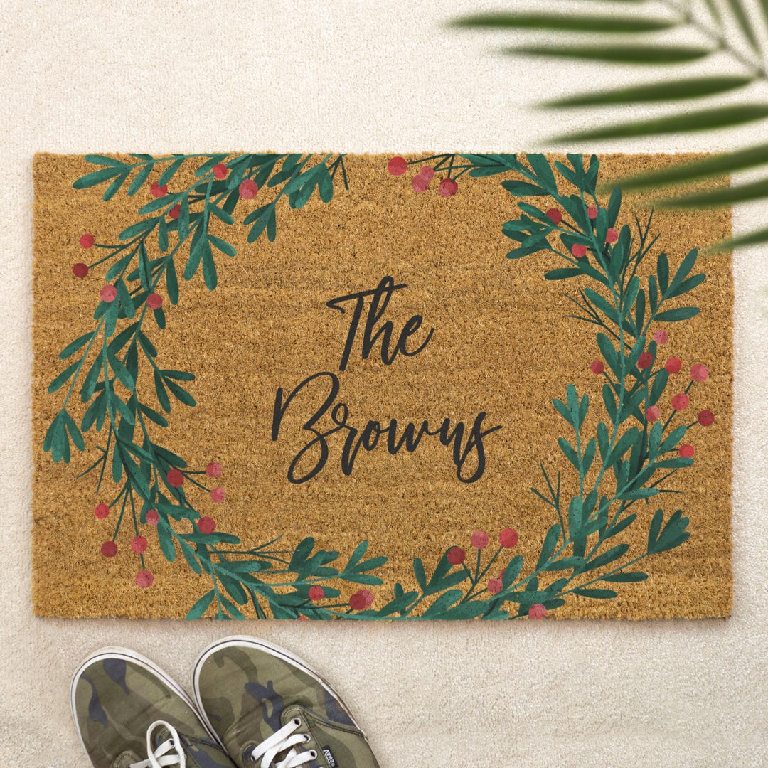 Christmas Wreath Custom Brush Door Mat Personalised Front Doormat ...