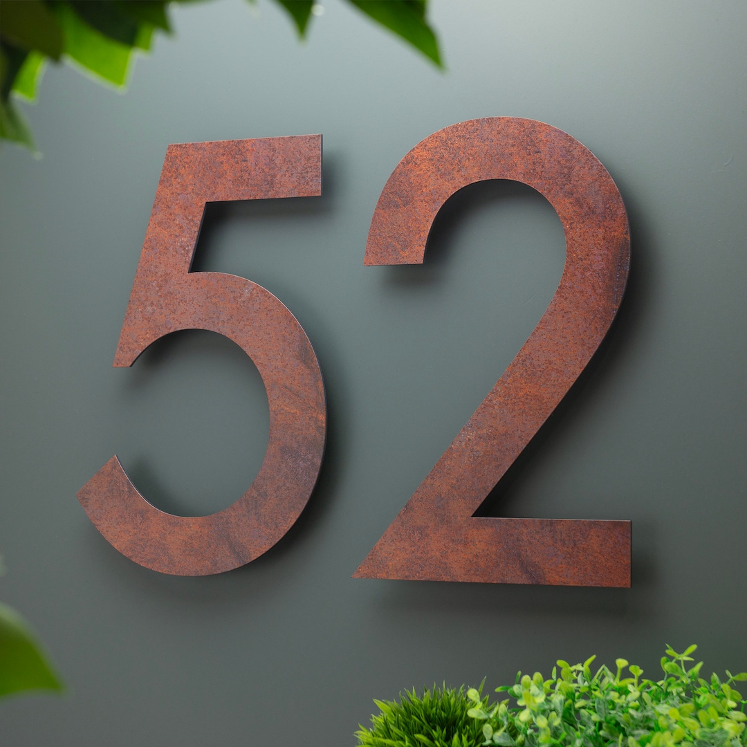 Modern House Numbers Printed Rust Effect Address Signage - Rusty Effect ...