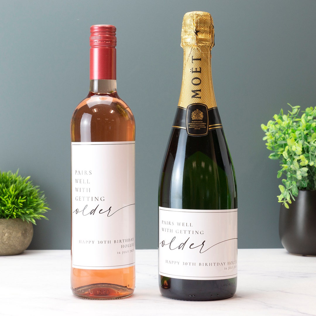 Pairs Well With Getting Older Birthday Wine Champagne Prosecco Label ...